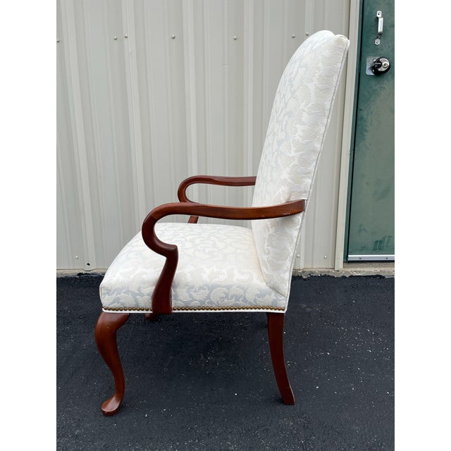 1980s Ivory Damask Pattern Gooseneck Arm Chairs- a Pair | Chairish