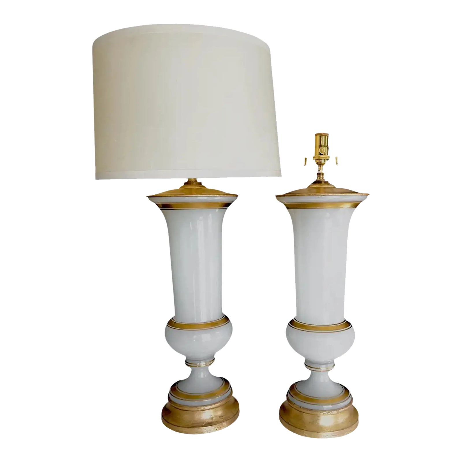 Pair of Tall French White Opaline Table Lamps | Chairish