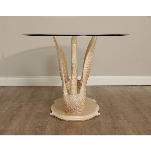 Vintage Carved Double Swan Base Oval Glass Top Dining Table | Chairish