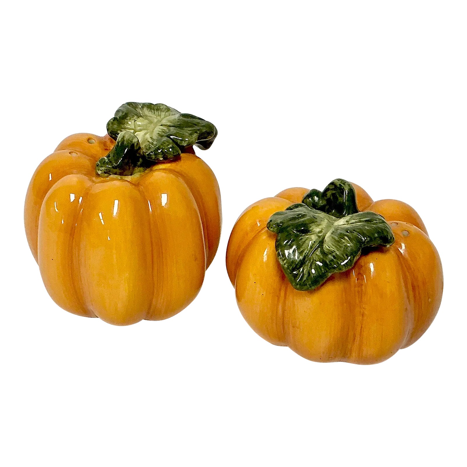 1980s Vintage Americana Arts & Crafts Majolica Pumpkin Salt and Pepper ...