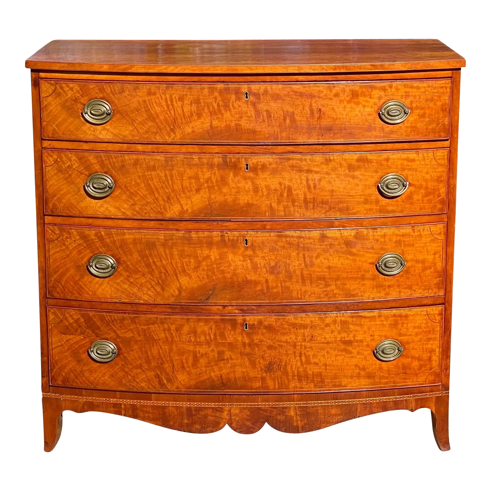 18th Century Antique Massachusetts Mahogany Bow Front Chest of Drawers | Chairish