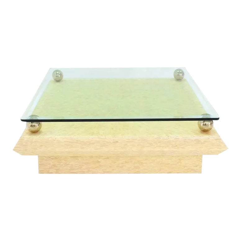 Mid-Century Modern Glass Top Horn Tile Square Coffee Table | Chairish