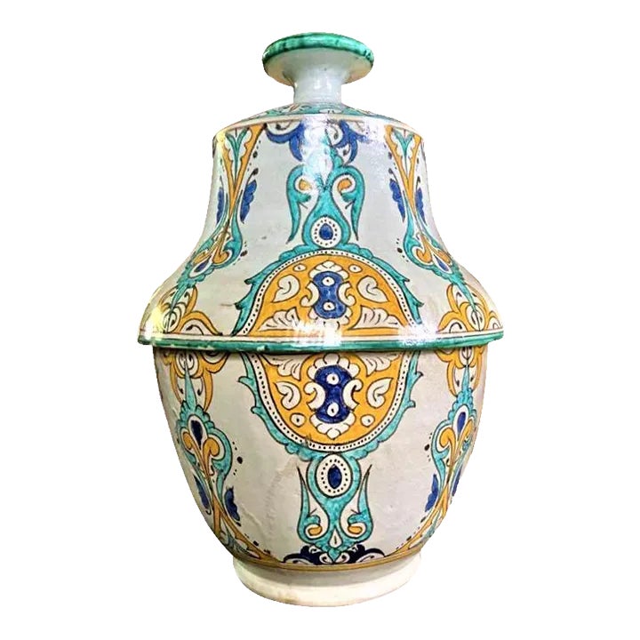 Mid 20th Century Large Fez Ceramic Lidded Jar From Morocco | Chairish