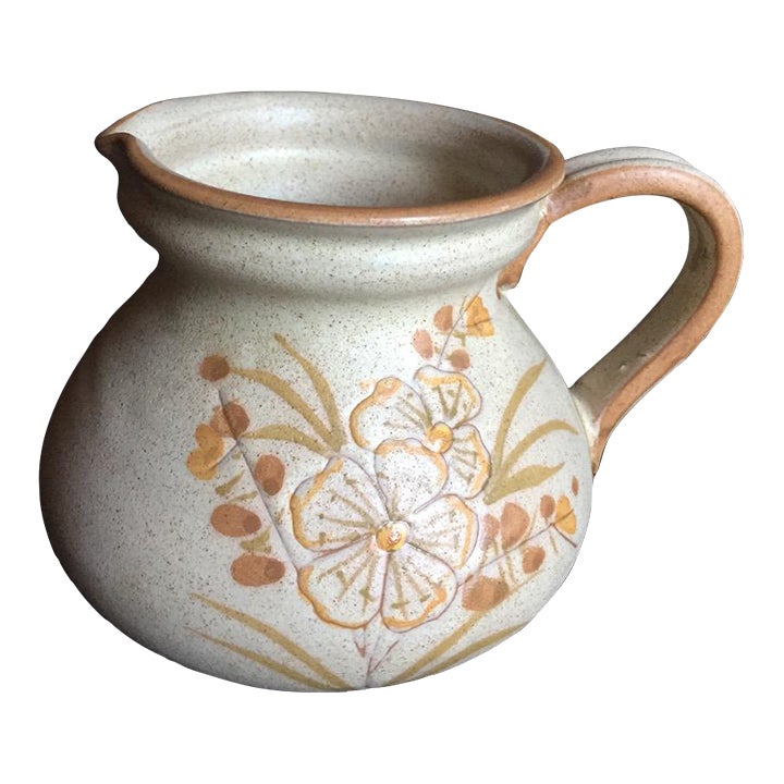 1970s Vintage Hand Made Ceramic Pitcher Floral | Chairish