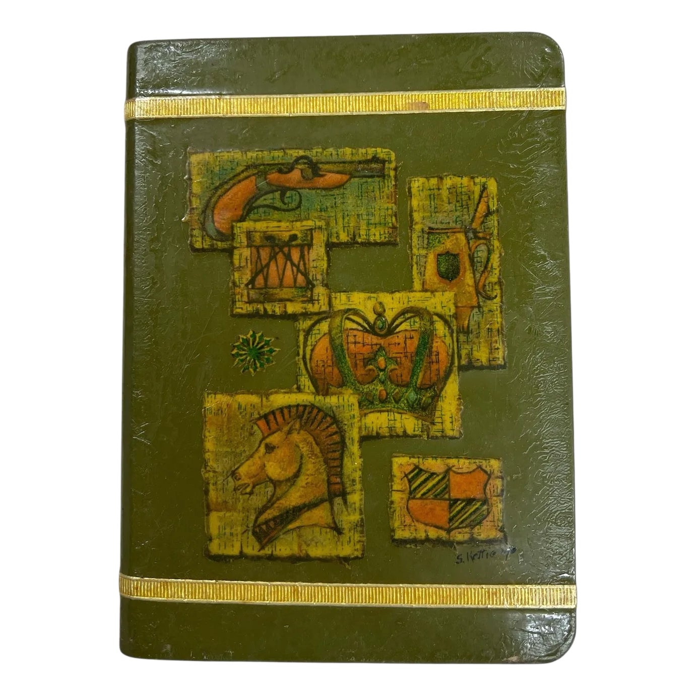 Mid Century Folk Art Book Box, Dated and Signed by Artist ‘70 | Chairish