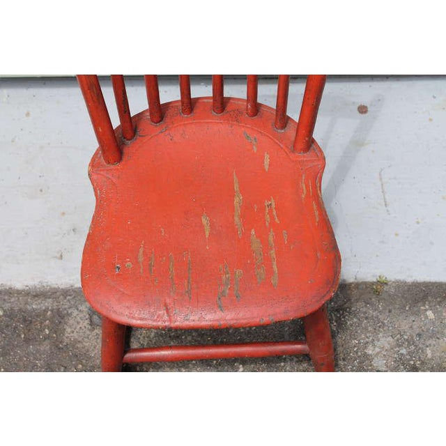 19th Century Original Salmon Painted Windsor Rocking Chair | Chairish