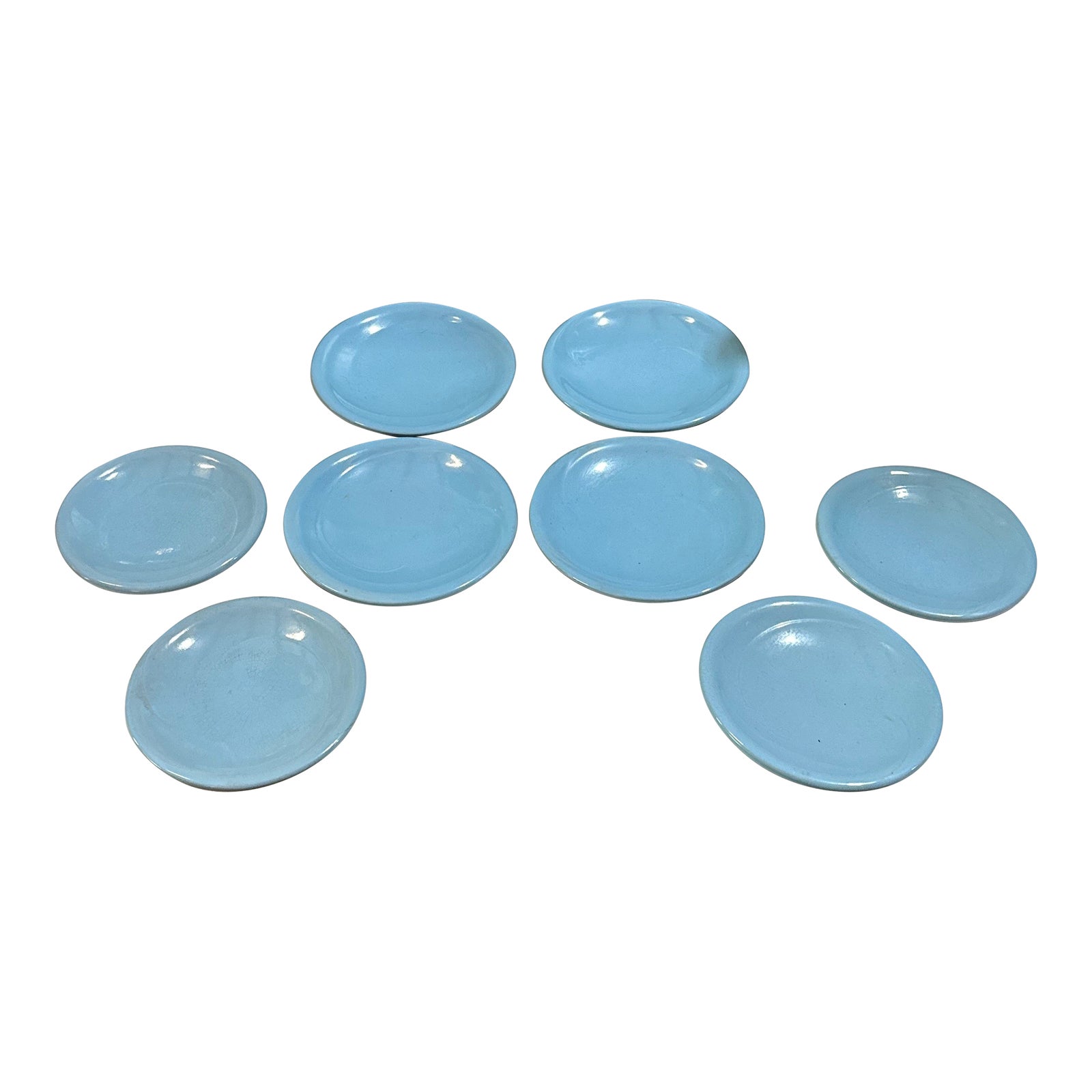 1970s Collection of Blue Ceramic Plates- Set of 8 | Chairish