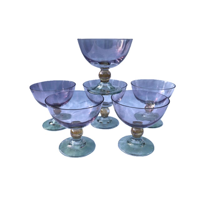 1960s Mid-Century Modern Irasdescent Coupe /Cocktail Glasses | Chairish