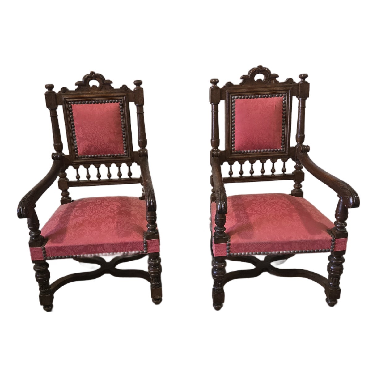 Pair of Late 19th Century Renaissance Revival Oak Baronial Armchairs ...