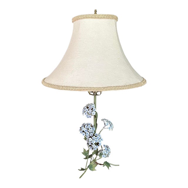 Vintage Blue Tole Floral / Flower Hydrangea Lamp | Chairish