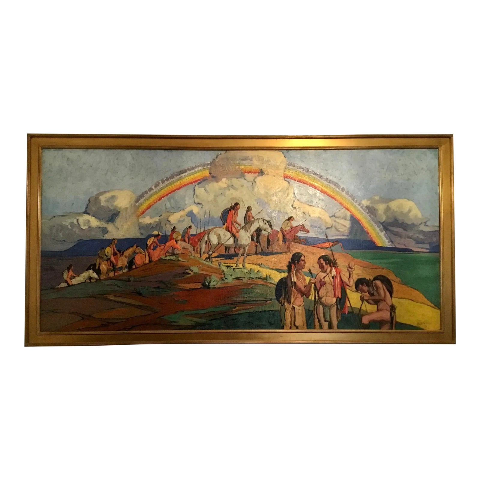 Monumental 1930 Wpa Mural Trew Hocker | Chairish