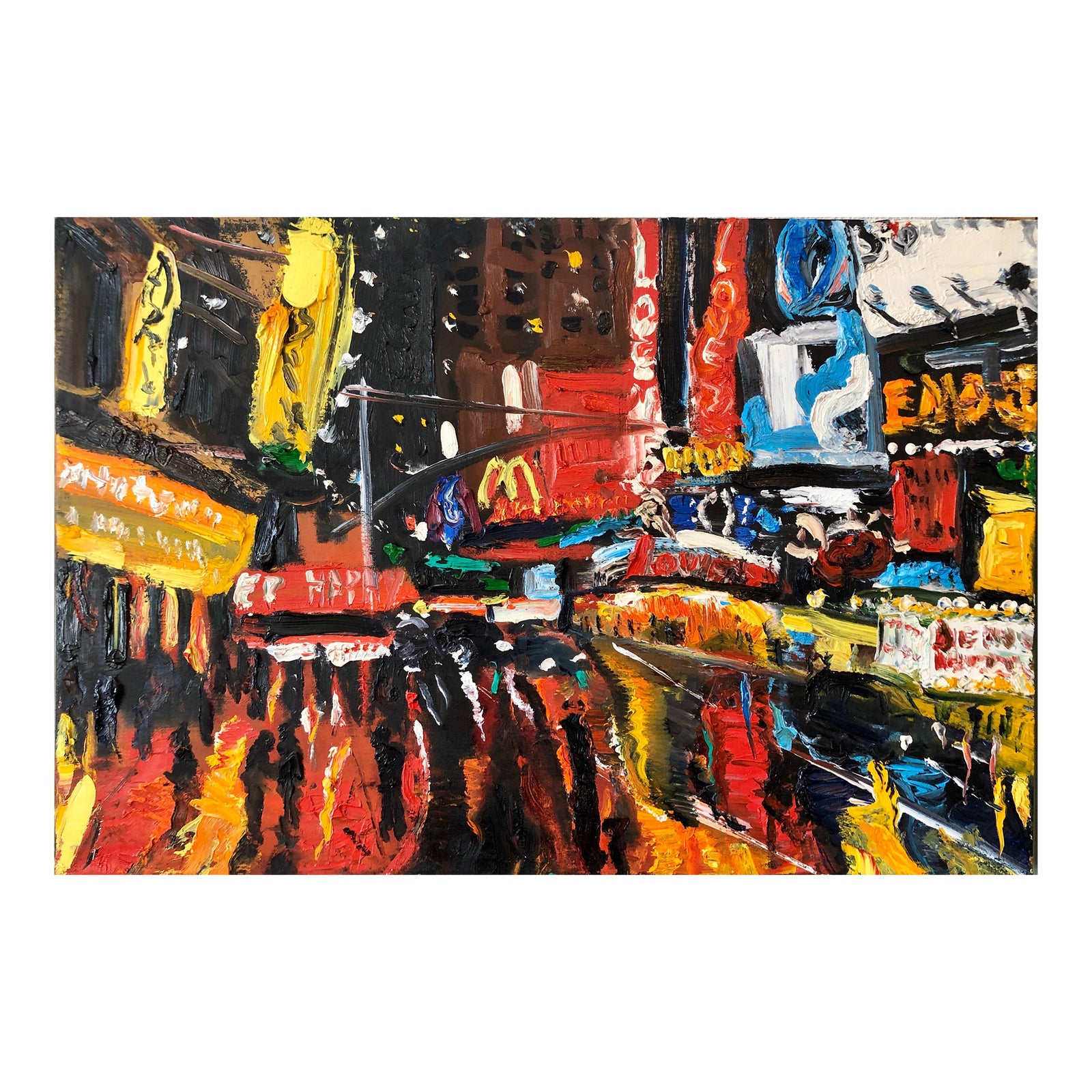 Simon Gaon, Vibrant New York City Times Square, Figural Abstract ...