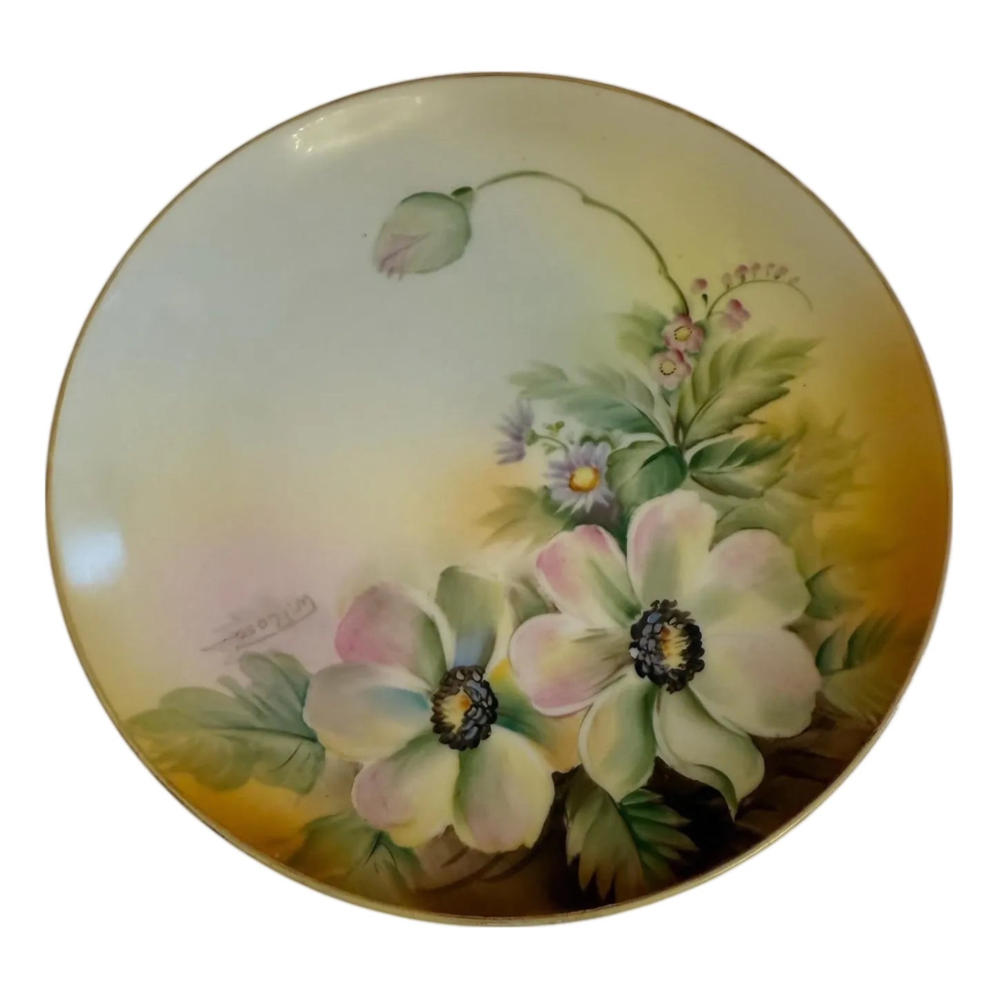 Early 20th Century Hand Painted Nippon Floral Plate | Chairish