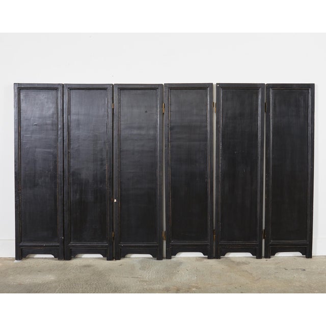 Chinese Export Six Panel Gilt Lacquered Folding Screen | Chairish