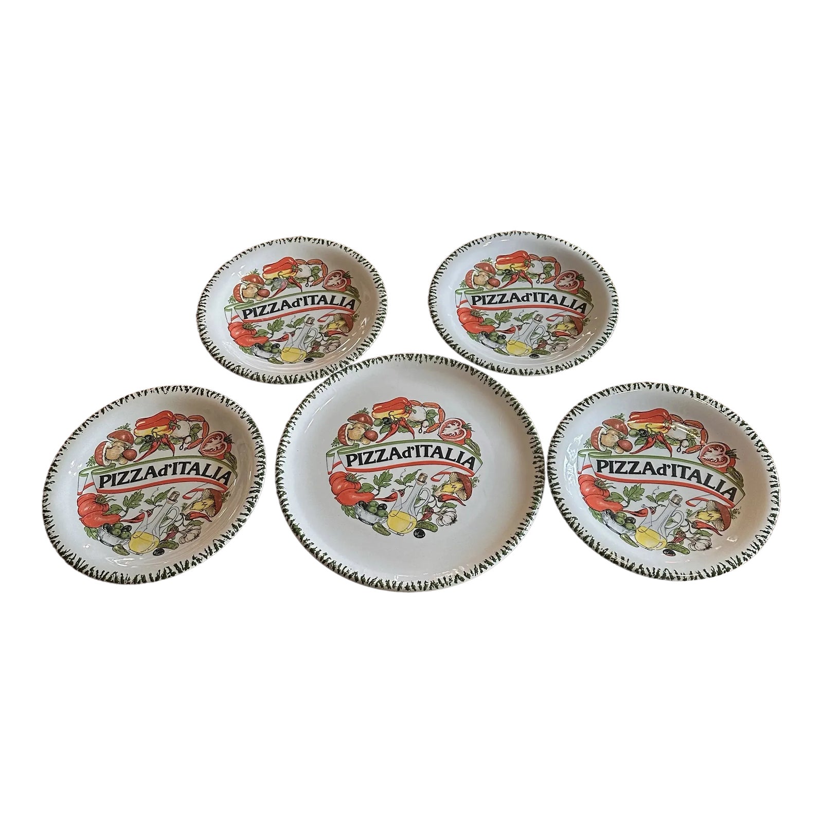 Vintage Set of 5 Cms Hand Painted Pizza Plates Made in Italy | Chairish