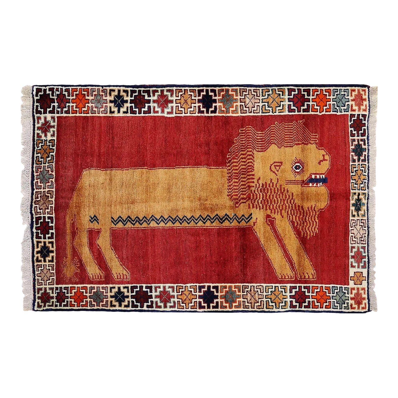 Pasargad Animal Pictorial Lion Shiraz Persian Handknotted Rug | Chairish