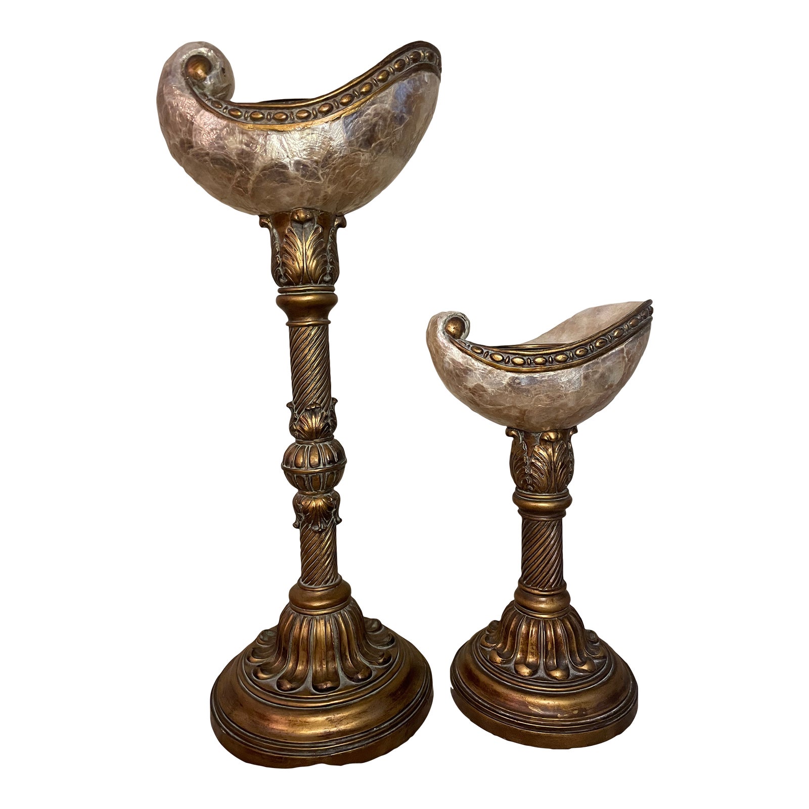 Vintage Capiz Shell Nesting Candle Holders With Ornate Nautilus Shaped ...