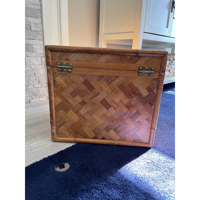 1950s Square Woven Rattan Trunk | Chairish