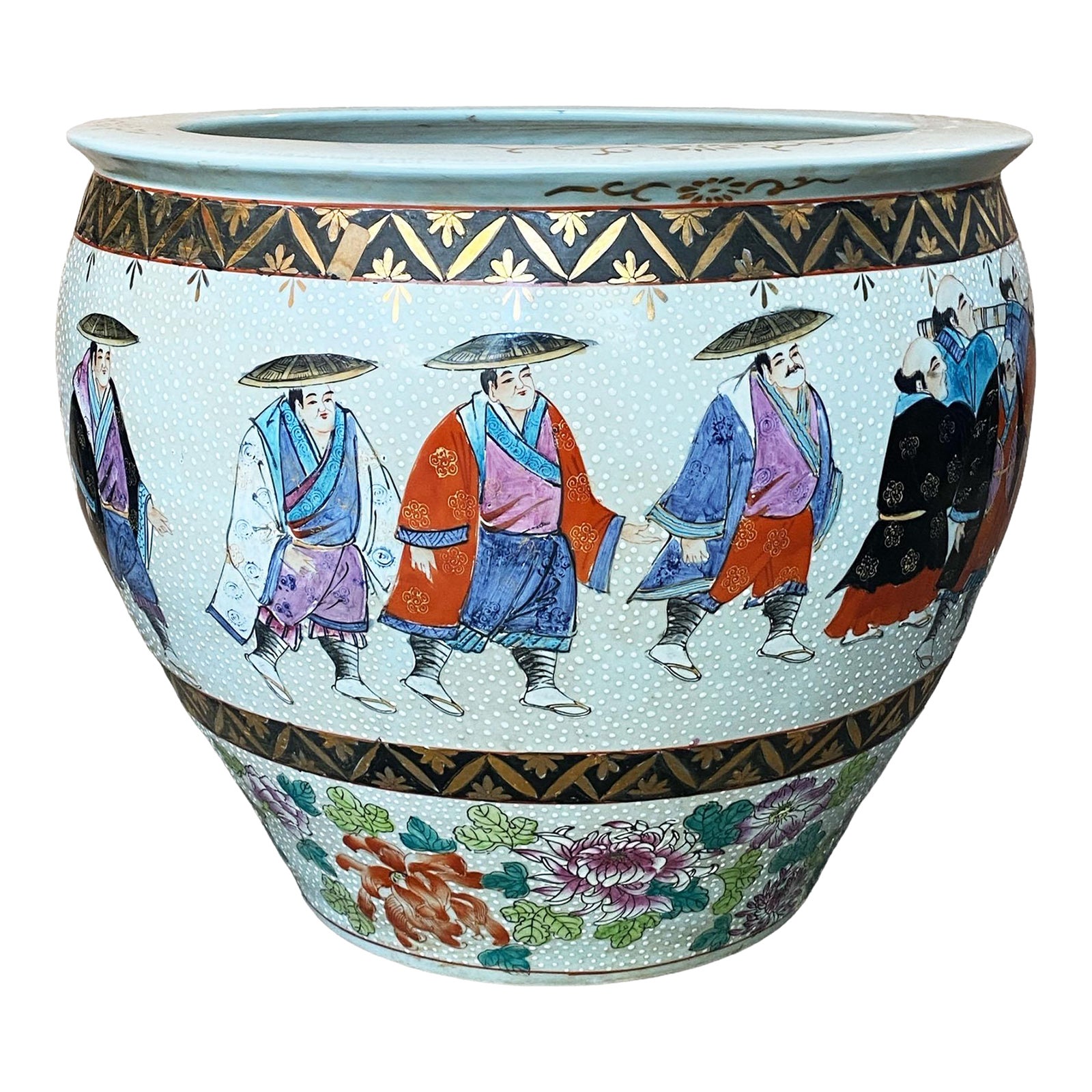 Large Vintage Asian Japanese Porcelain Cachepot / Jardiniere/Planter 18 ...
