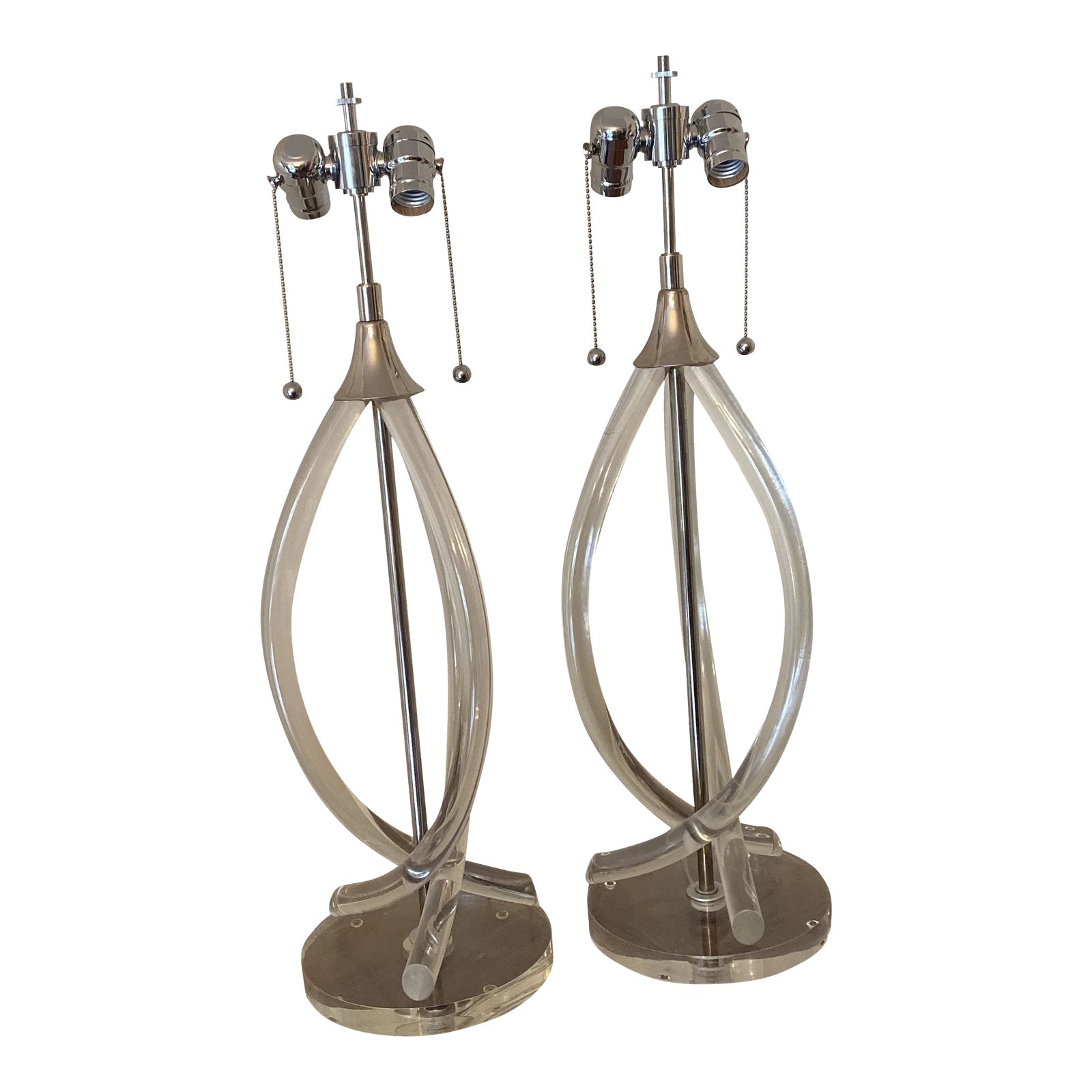 Mid-Century Dorothy Thorpe Lucite Helix Table Lamps - a Pair | Chairish