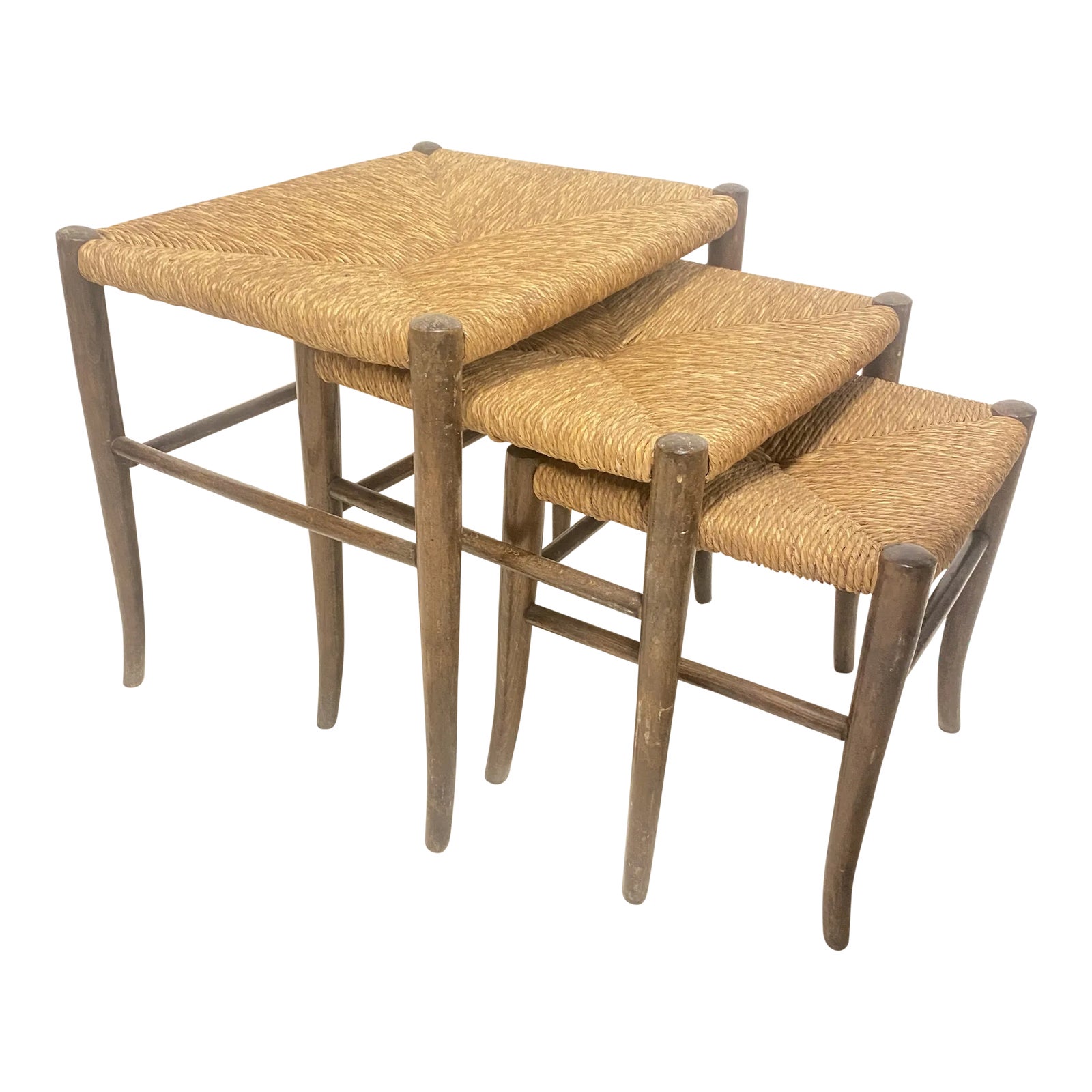 Vintage Italian Rush Seat Stacking Stools or Ottomans in the Manner of ...