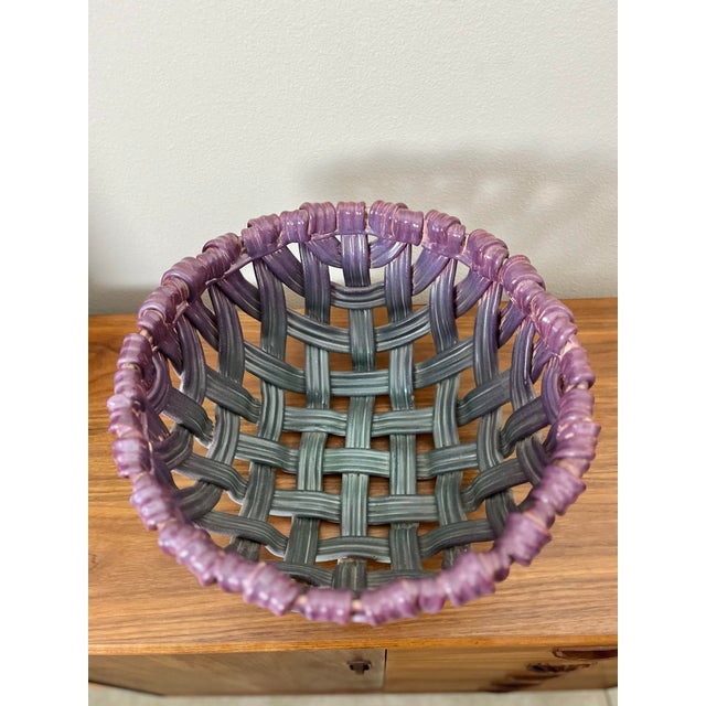 Large Vintage Ceramic Basket-Weaved Bowl | Chairish