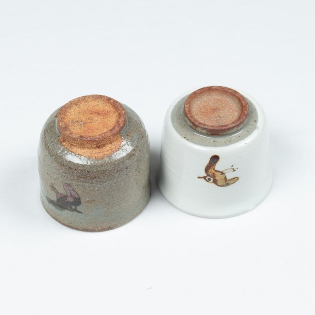 Mid 20th Century E-Garatsu Ochoko Pair With Bird Decoration | Chairish