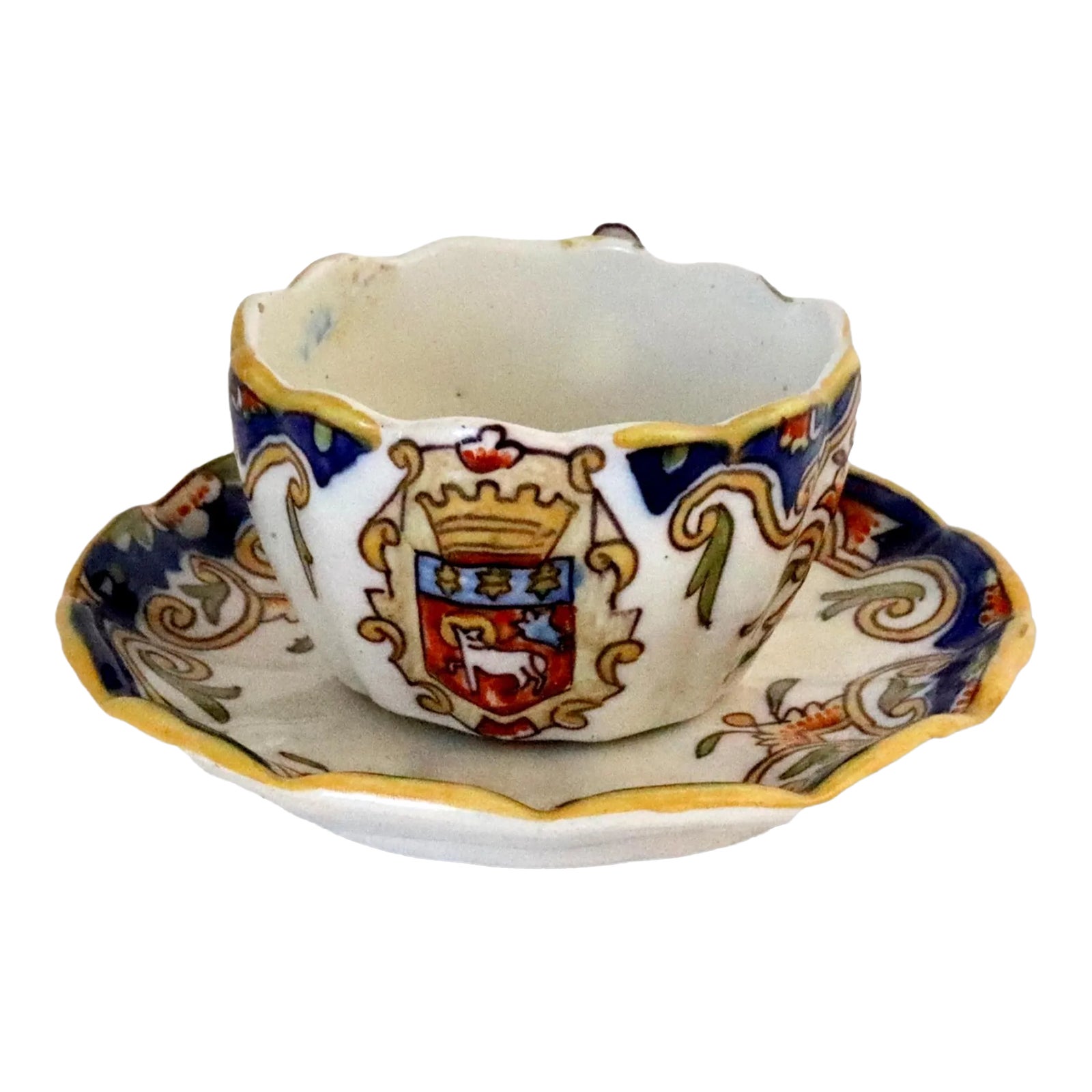 Antique French Faience Tea Cup and Saucer | Chairish