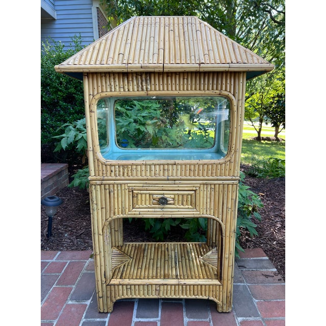 Vintage Mid 20th Century Split Reed Bamboo or Rattan Tikki Fish Tank or ...
