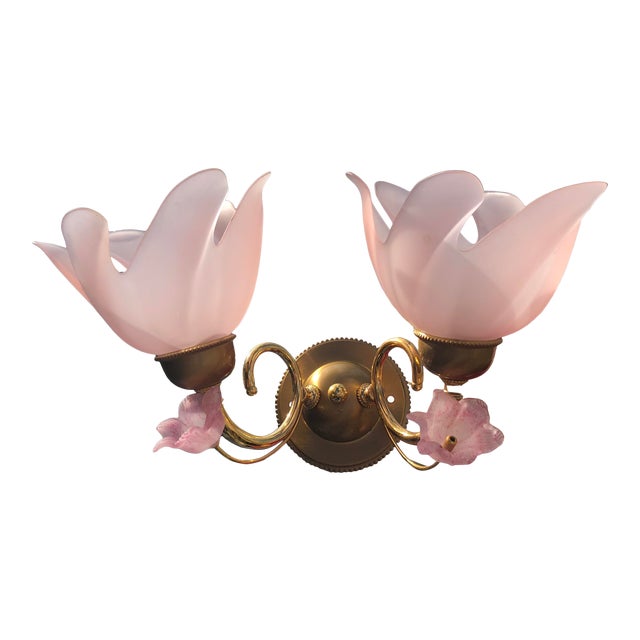 Vintage Late 20th Century F. Fabbian Italian Brass and Floral Glass ...