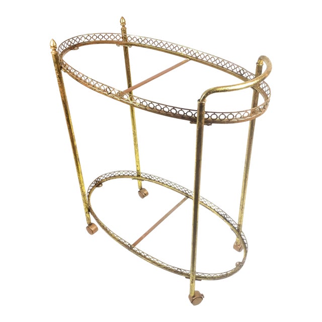 Gold Antique Finish Rolling Bar Cart Stand | Chairish