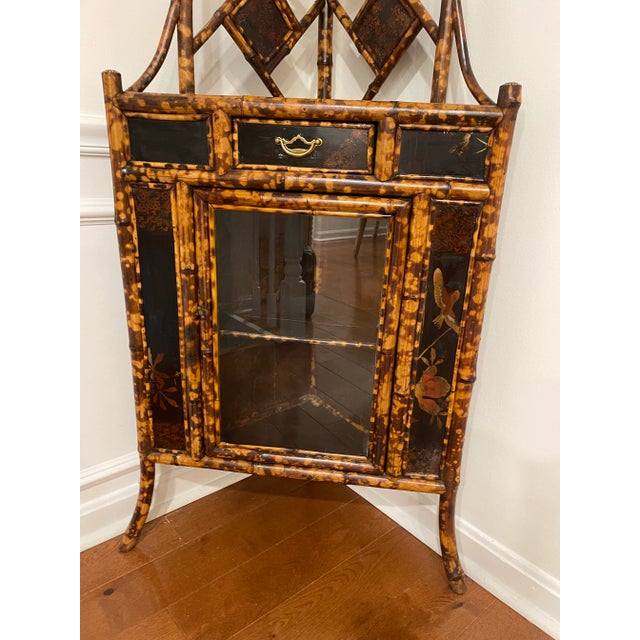 Antique English Tortoise Bamboo Corner Cabinet With Mirrors | Chairish