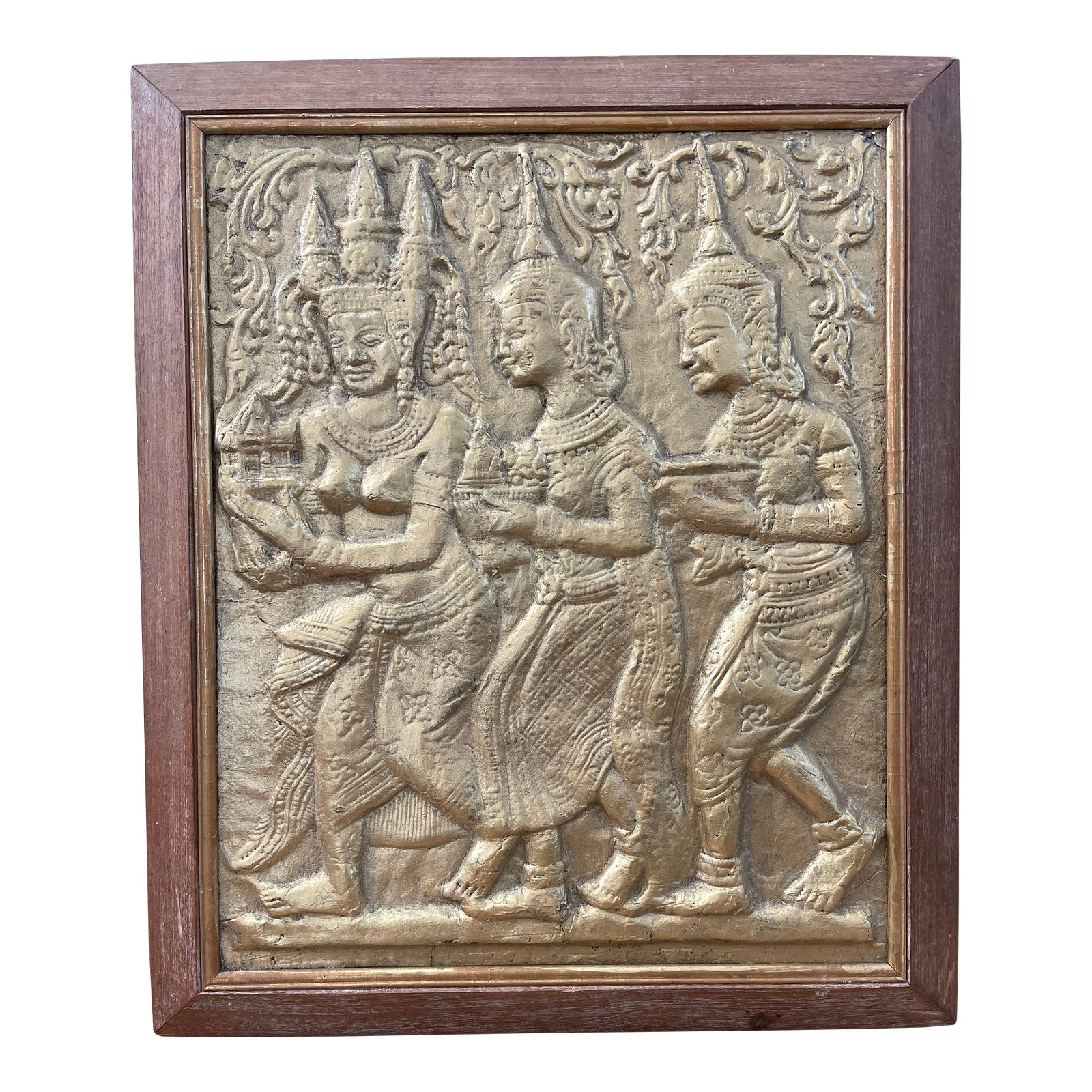 Vintage Framed Angkor Wat Thai Cambodian Temple Paper Mache Art | Chairish