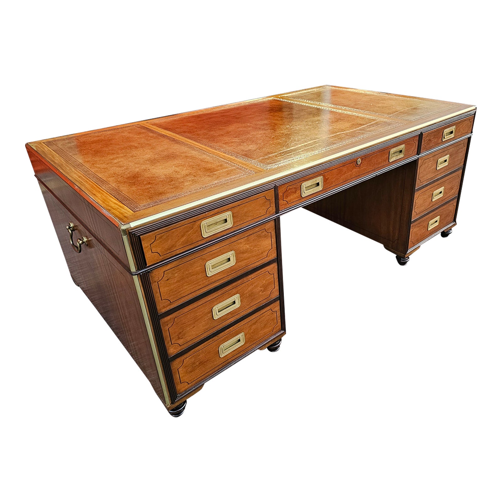 Vintage Baker Furniture Collector's Edition Campaign Style Leather Top ...