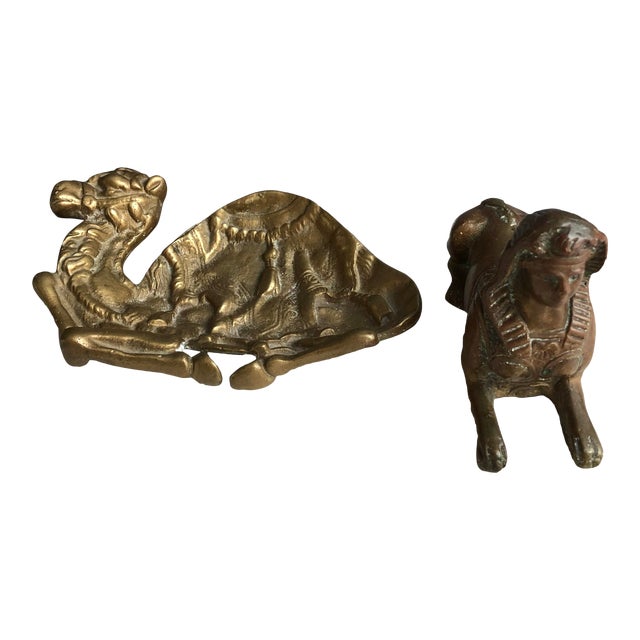 Brass Camel Dish and Bronze Sphinx | Chairish