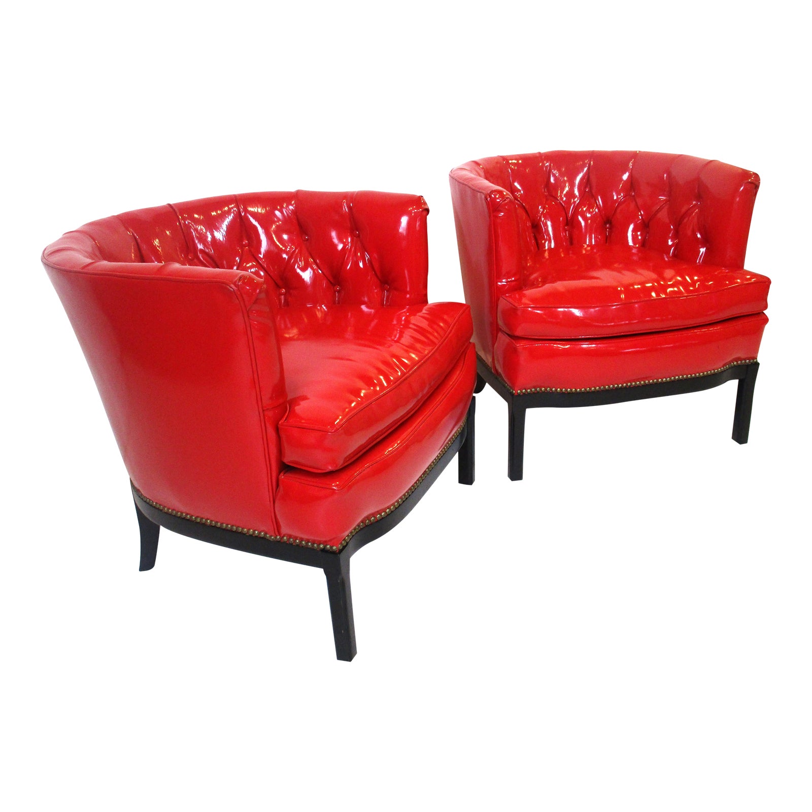 Mid Century Liquid Red Club Chairs by Erwin Lambeth | Chairish