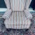 Reupholstered Striped Wing Chair With Feather Cushion | Chairish
