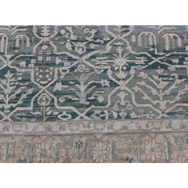 Modern Khotan Rug With Geometric Design in Teal Green/Blue Background ...