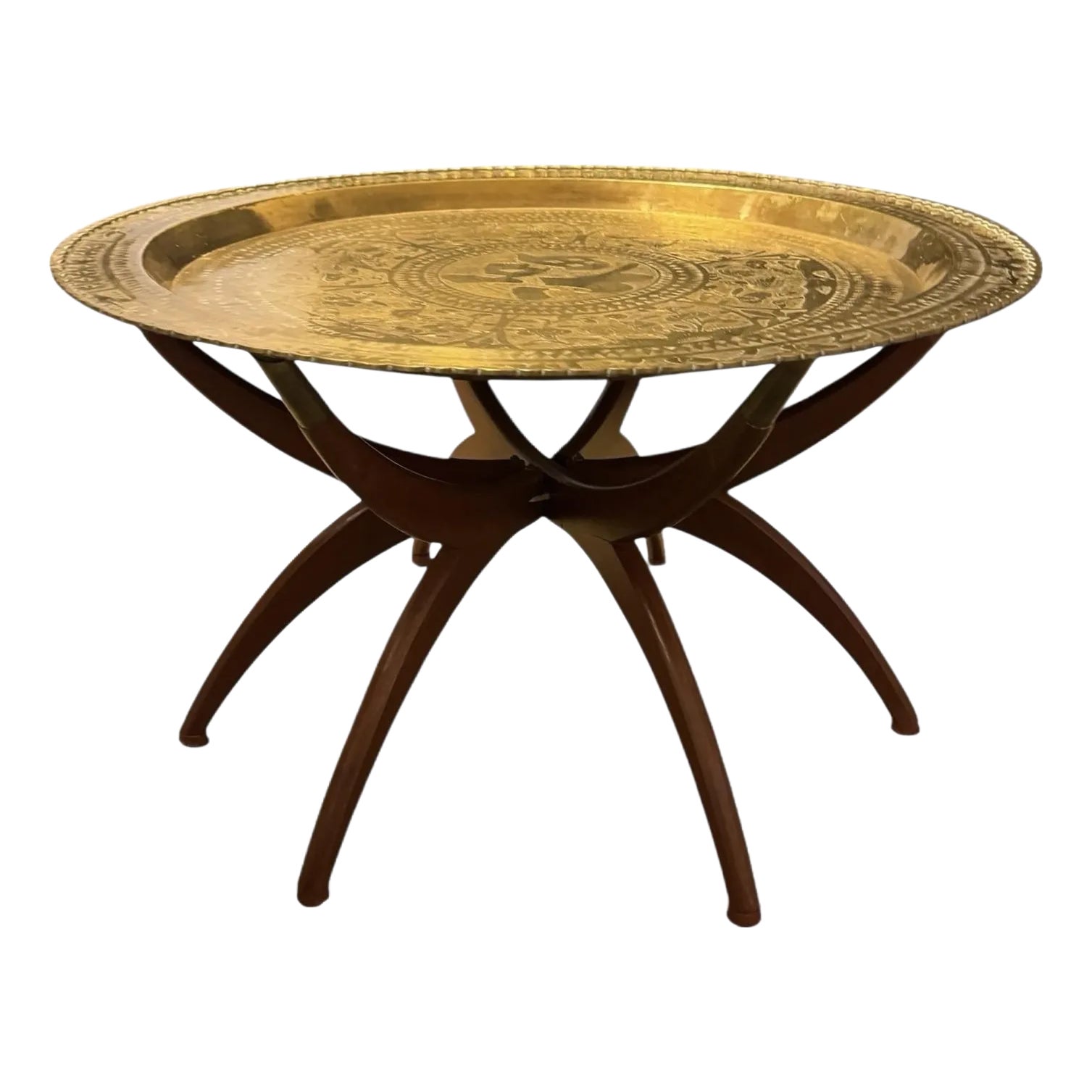 Vintage Handmade Brass Chinese Blessing Tray Table | Chairish