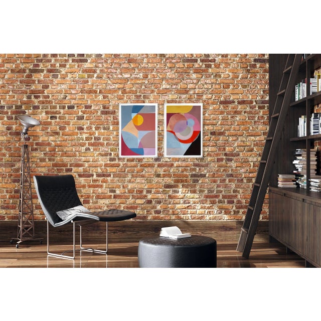 2023 "Eclipse Reflection on a Building" Neo-Constructivist Modern Acrylic Painting on Watercolor ...