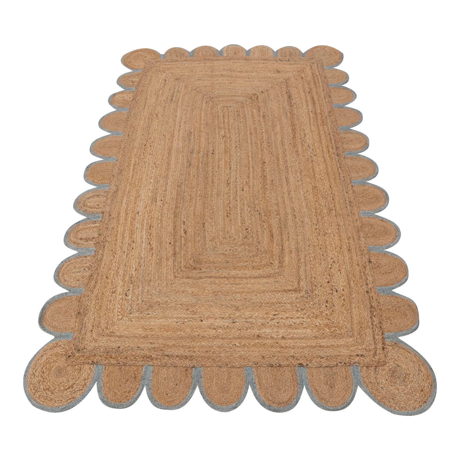 Classic Blue Scallop Edge Natural Jute Rug 2x3 Ft. | Chairish