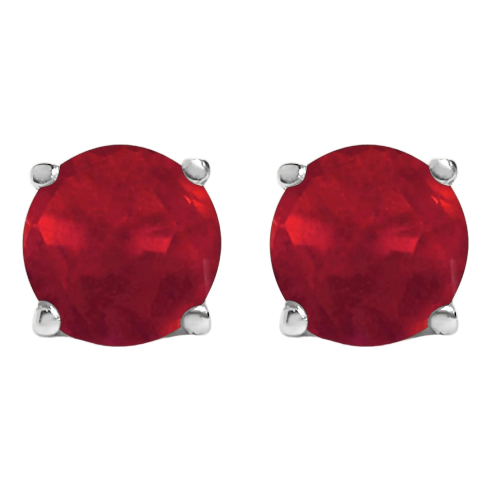 14K White Gold 5X5MM Round Red Ruby Solitaire Stud Earrings | Chairish