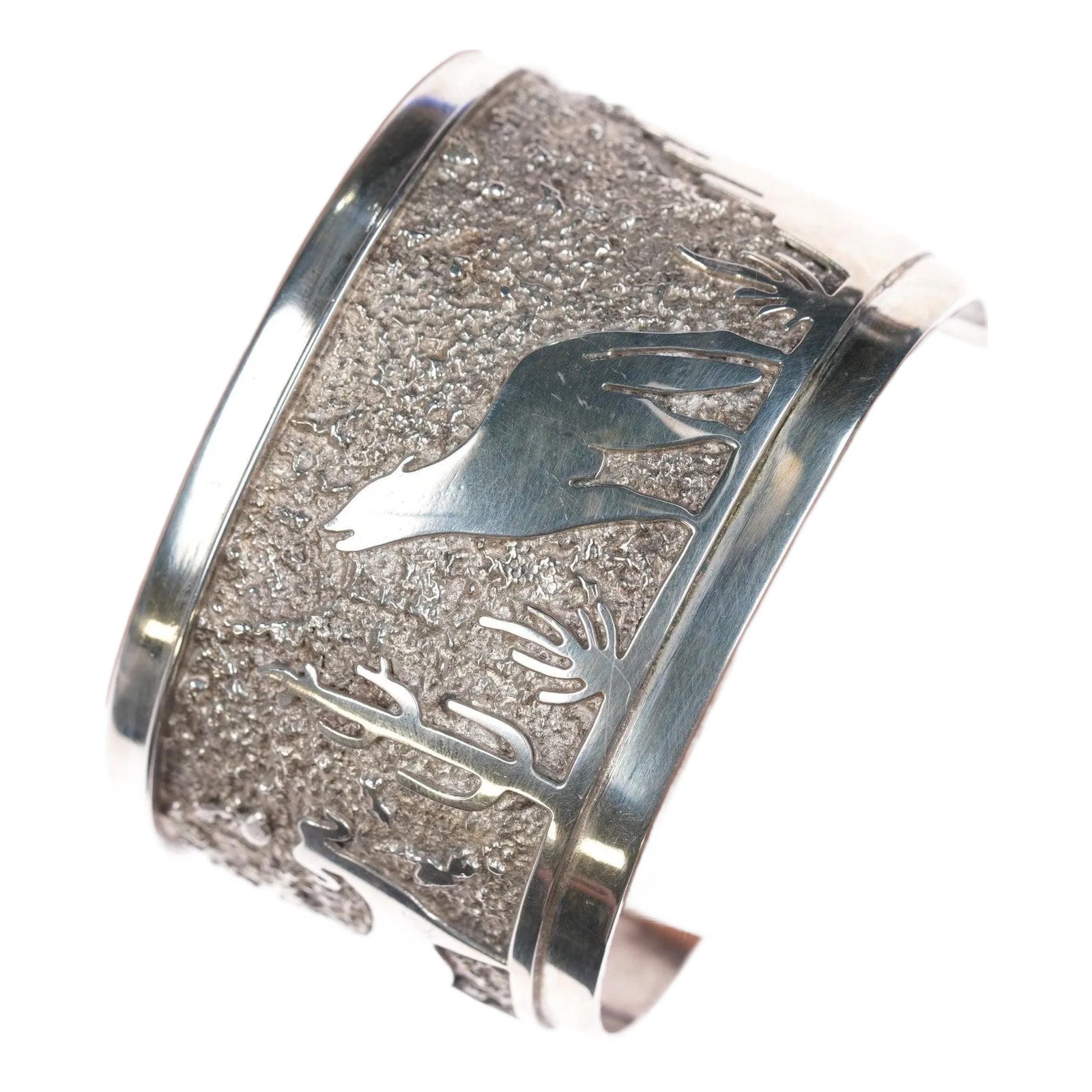 6.75" Richard and Rita Begay Navajo Sterling Desert Scene Cuff Bracelet | Chairish