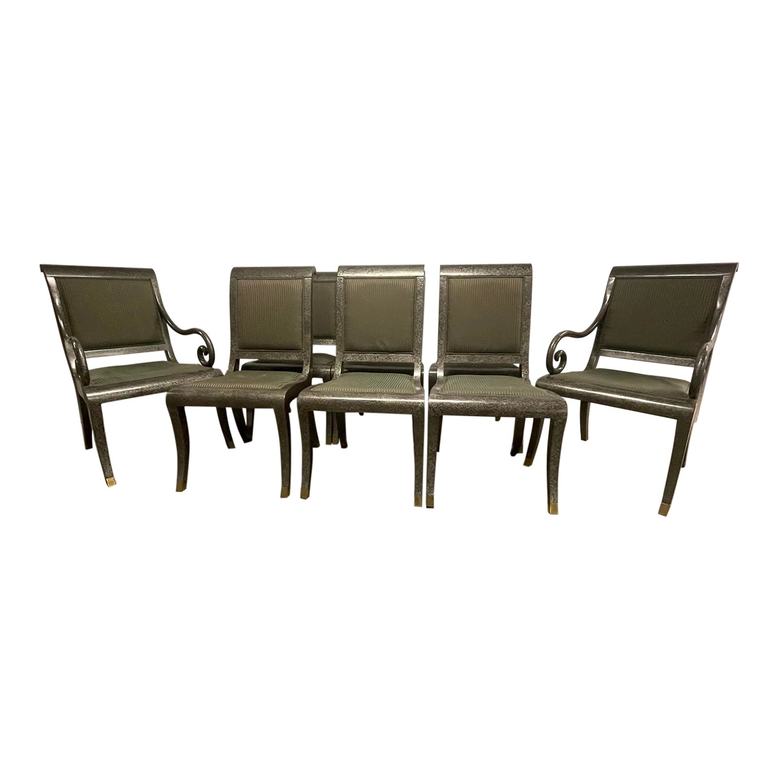 Faux Hammered Metallic Dining Chairs With Capped Brass Feet | Chairish