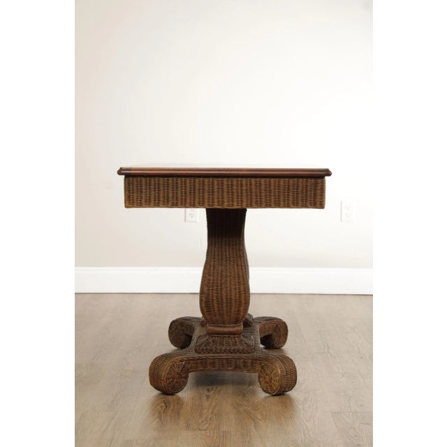 Vintage Hickory Chair Victorian Style Wicker Base Library Table | Chairish