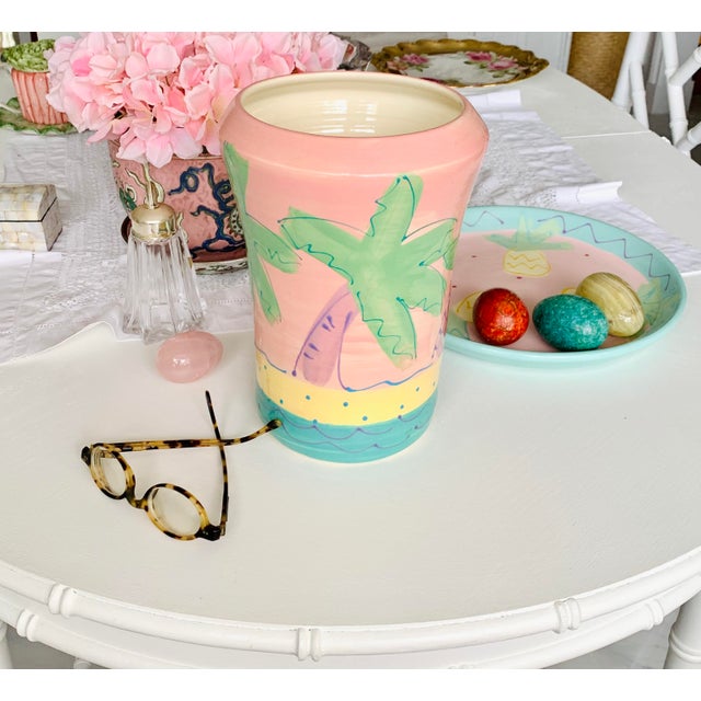 Vintage Palm Trees Beach Pottery Vase - Handmade Studio Artist and ...