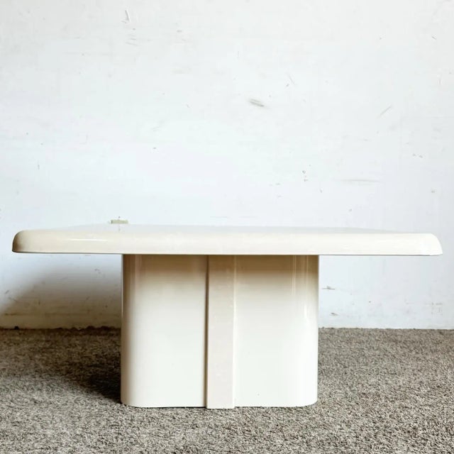 Postmodern Casted Stone Faux Marble Cream and Beige Coffee Table | Chairish