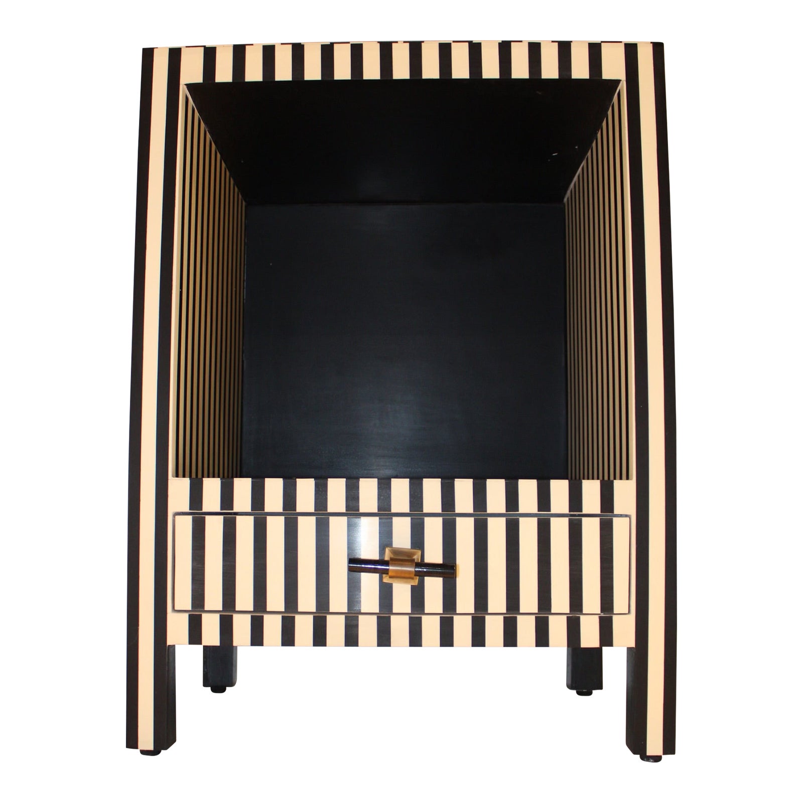 Off White Resin One Drawer Side Table in Black and Off White Resin ...