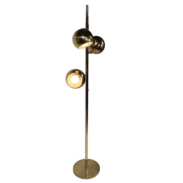Three Light Brass Ball Globe Floor Lamp C 1970's | Chairish