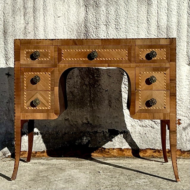 Vintage Boho Inlay Writing Desk | Chairish